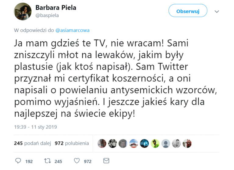 "Plastusie" do dymisji. TVP się kaja za Owsiaka z gwiazdą Dawida, ale ...
